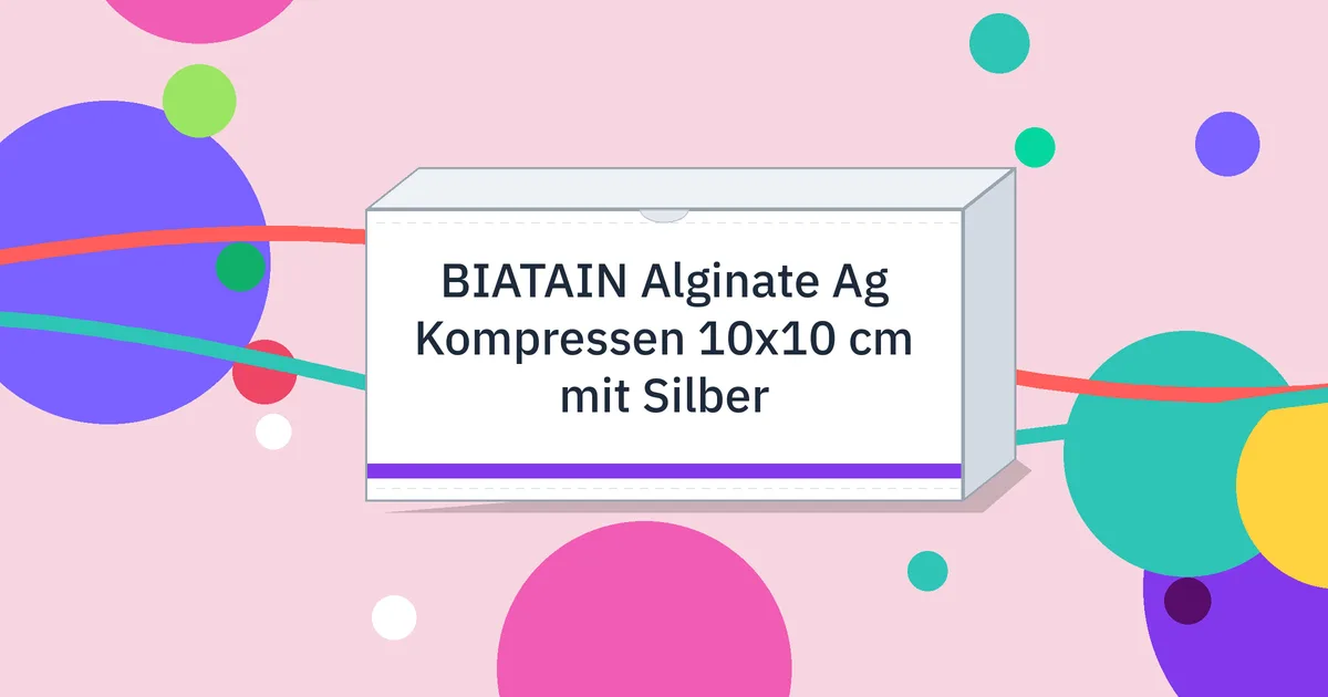 Symbolbild: Packung mit der Aufschrift BIATAIN Alginate Ag Kompressen 10x10 cm mit Silber (PZN 14331485) – Verfügbarkeit und Bezug in Apotheken in Frankfurt am Main