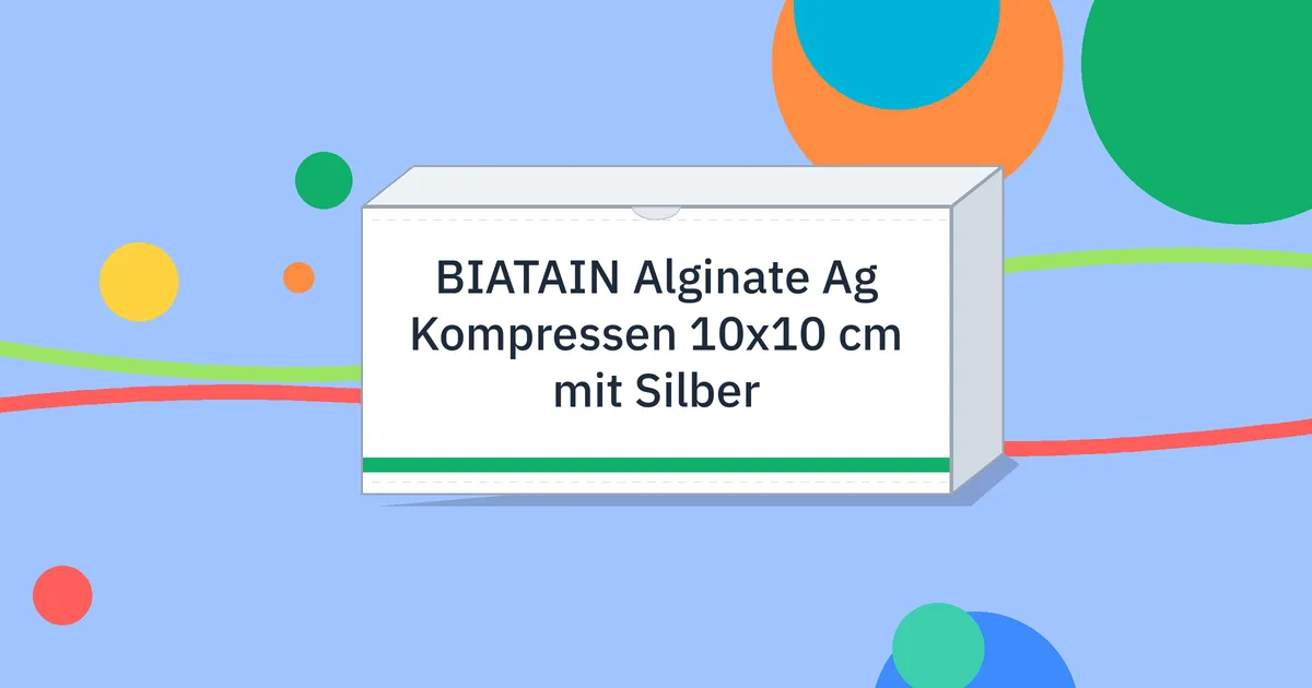 Symbolbild: Packung mit der Aufschrift BIATAIN Alginate Ag Kompressen 10x10 cm mit Silber (PZN 18123223) – Verfügbarkeit und Bezug in Apotheken in Frankfurt am Main