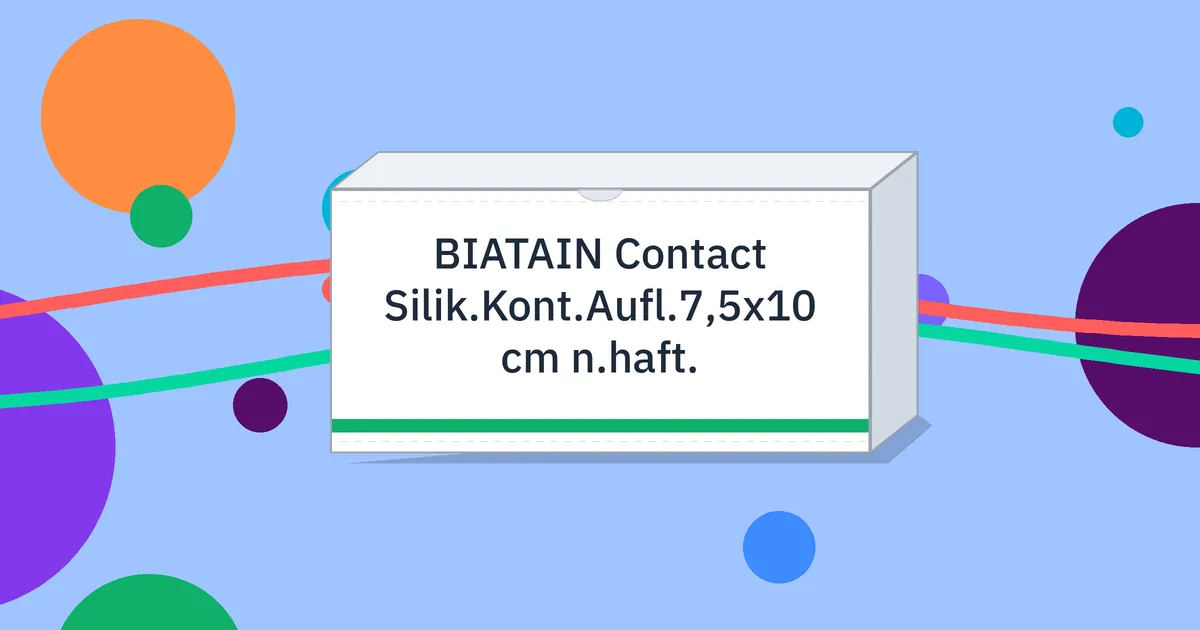 Symbolbild: Packung mit der Aufschrift BIATAIN Contact Silik.Kont.Aufl.7,5x10 cm n.haft. (PZN 19350429) – Verfügbarkeit und Bezug in Apotheken in Frankfurt am Main