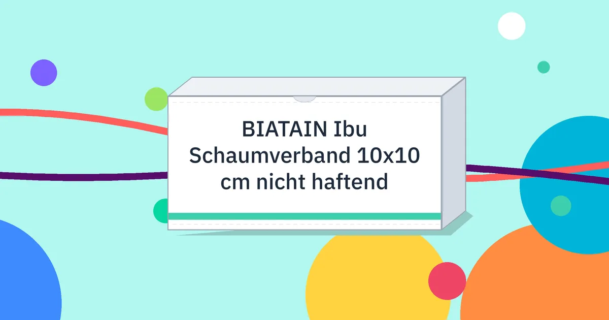 Symbolbild: Packung mit der Aufschrift BIATAIN Ibu Schaumverband 10x10 cm nicht haftend (PZN 15426905) – Verfügbarkeit und Bezug in Apotheken in Frankfurt am Main