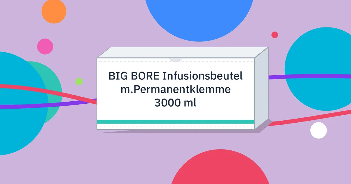 Symbolbild: Packung mit der Aufschrift BIG BORE Infusionsbeutel m.Permanentklemme 3000 ml (PZN 11578021) – Verfügbarkeit und Bezug in Apotheken in Frankfurt am Main