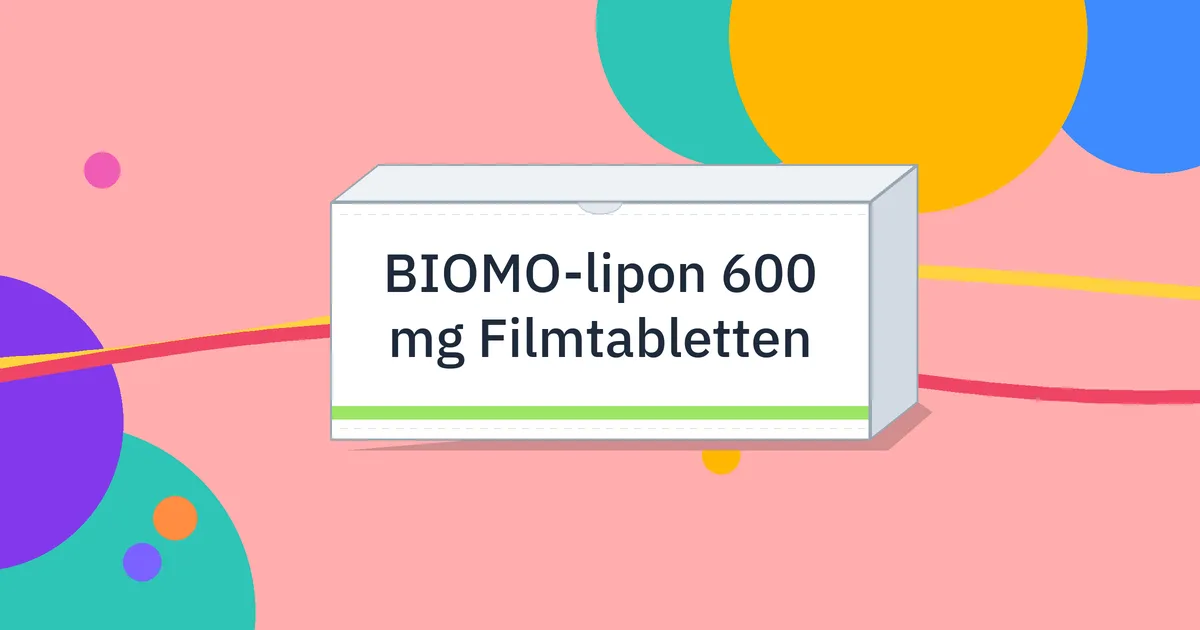 Symbolbild: Packung mit der Aufschrift BIOMO-lipon 600 mg Filmtabletten (PZN 06897600) – Verfügbarkeit und Bezug in Apotheken in Frankfurt am Main