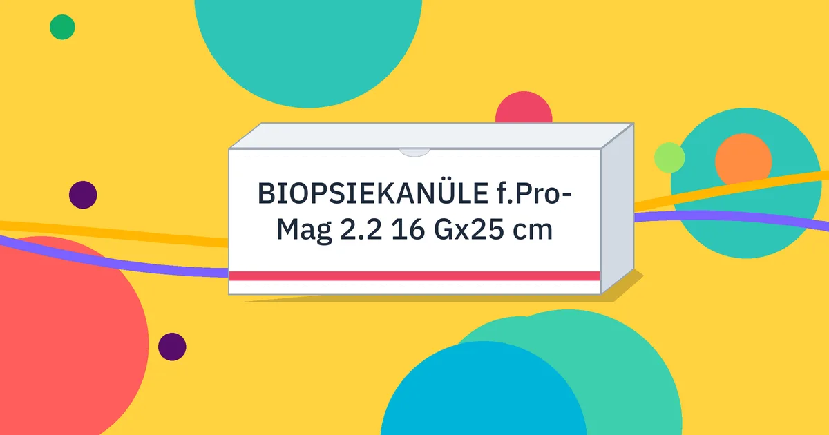 Symbolbild: Packung mit der Aufschrift BIOPSIEKANÜLE f.Pro-Mag 2.2 16 Gx25 cm (PZN 02294253) – Verfügbarkeit und Bezug in Apotheken in Frankfurt am Main