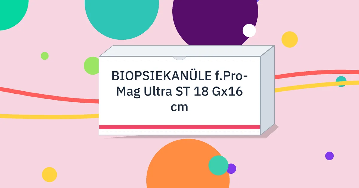 Symbolbild: Packung mit der Aufschrift BIOPSIEKANÜLE f.Pro-Mag Ultra ST 18 Gx16 cm (PZN 00425834) – Verfügbarkeit und Bezug in Apotheken in Frankfurt am Main