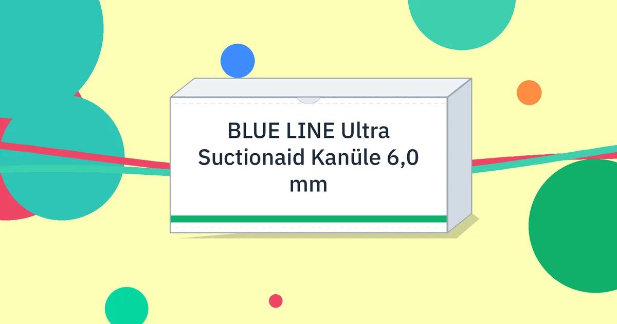 Symbolbild: Packung mit der Aufschrift BLUE LINE Ultra Suctionaid Kanüle 6,0 mm (PZN 09216463) – Verfügbarkeit und Bezug in Apotheken in Frankfurt am Main