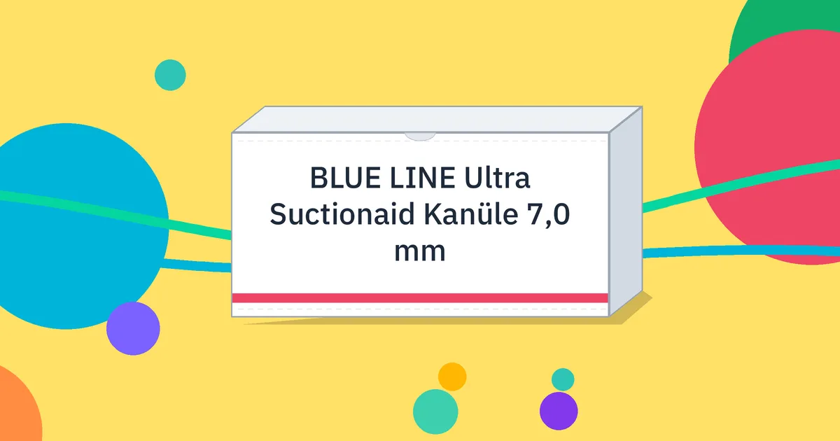 Symbolbild: Packung mit der Aufschrift BLUE LINE Ultra Suctionaid Kanüle 7,0 mm (PZN 09216486) – Verfügbarkeit und Bezug in Apotheken in Frankfurt am Main