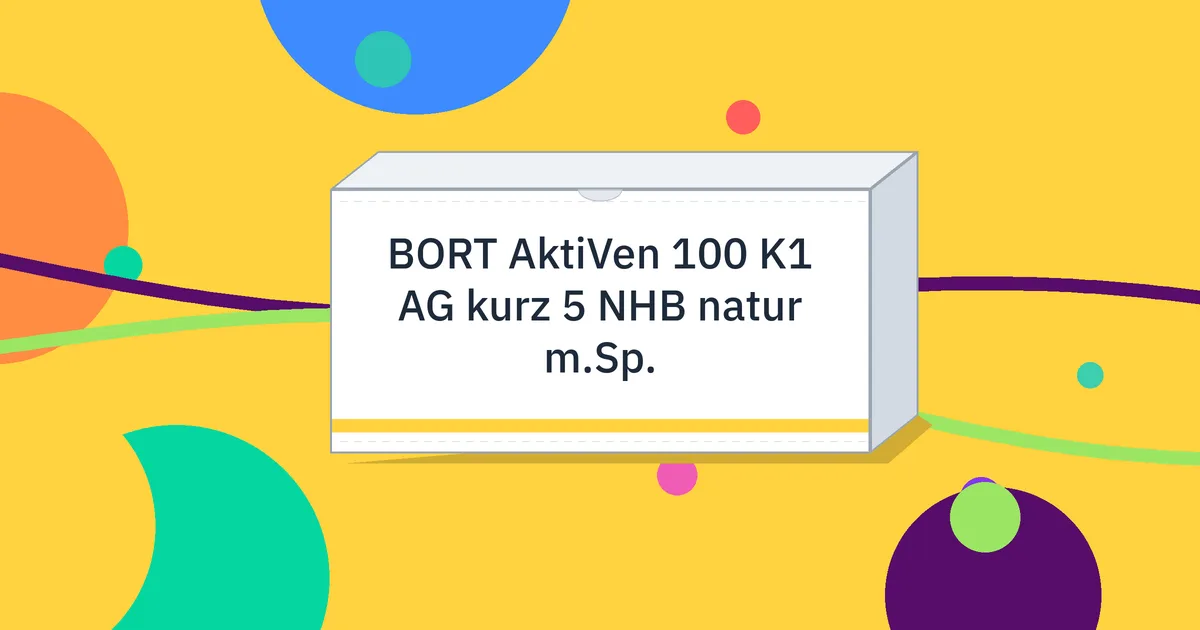 Symbolbild: Packung mit der Aufschrift BORT AktiVen 100 K1 AG kurz 5 NHB natur m.Sp. (PZN 13729926) – Verfügbarkeit und Bezug in Apotheken in Frankfurt am Main