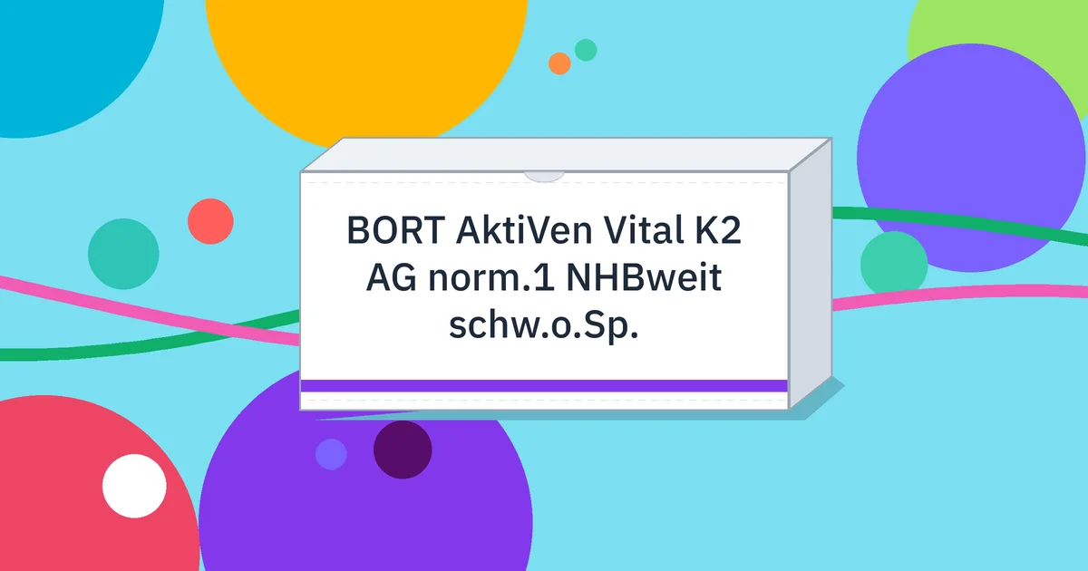 Symbolbild: Packung mit der Aufschrift BORT AktiVen Vital K2 AG norm.1 NHBweit schw.o.Sp. (PZN 12384796) – Verfügbarkeit und Bezug in Apotheken in Frankfurt am Main