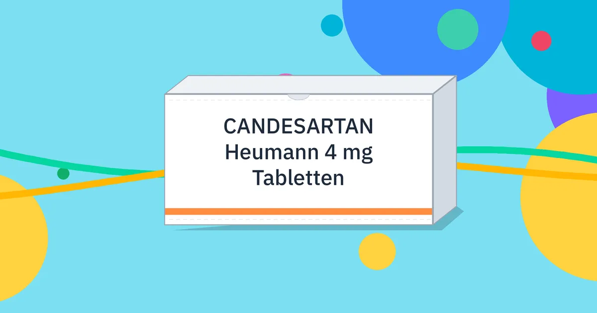 Symbolbild: Packung mit der Aufschrift CANDESARTAN Heumann 4 mg Tabletten (PZN 09424434) – Verfügbarkeit und Bezug in Apotheken in Frankfurt am Main