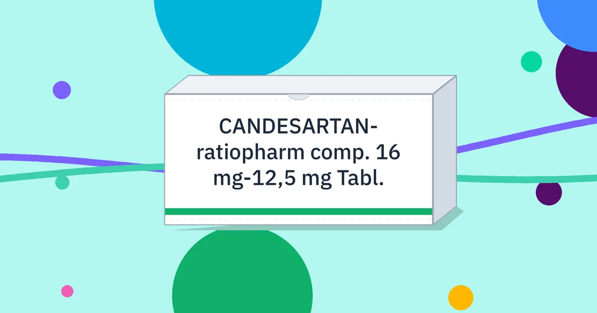 Symbolbild: Packung mit der Aufschrift CANDESARTAN-ratiopharm comp. 16 mg-12,5 mg Tabl. (PZN 09068212) – Verfügbarkeit und Bezug in Apotheken in Frankfurt am Main