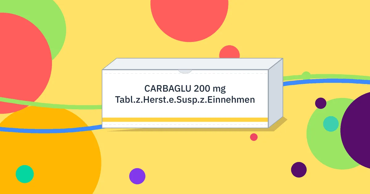 Symbolbild: Packung mit der Aufschrift CARBAGLU 200 mg Tabl.z.Herst.e.Susp.z.Einnehmen (PZN 18458461) – Verfügbarkeit und Bezug in Apotheken in Frankfurt am Main