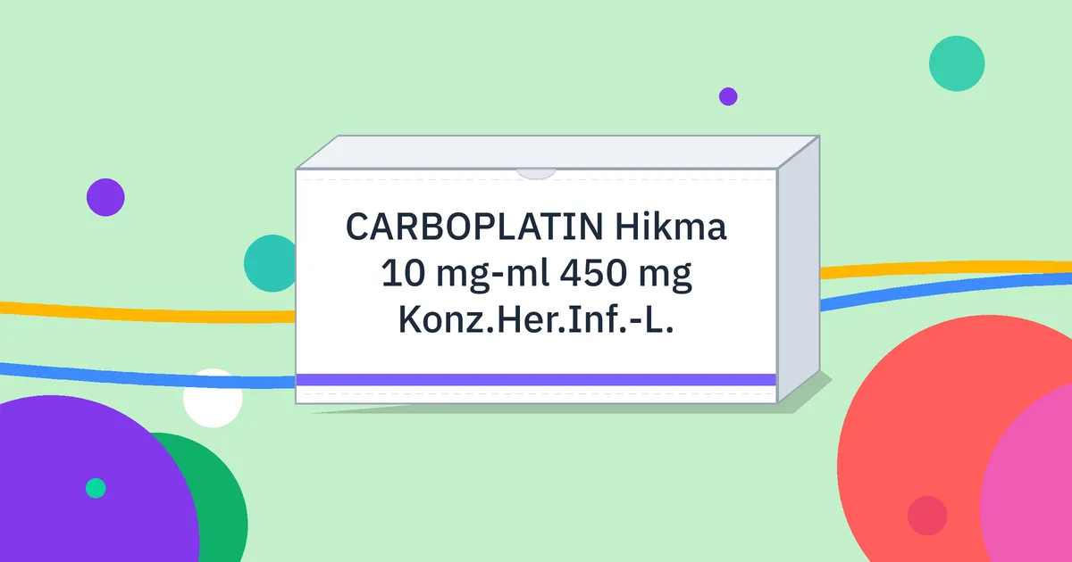 Symbolbild: Packung mit der Aufschrift CARBOPLATIN Hikma 10 mg-ml 450 mg Konz.Her.Inf.-L. (PZN 17561636) – Verfügbarkeit und Bezug in Apotheken in Frankfurt am Main