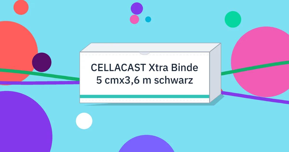 Symbolbild: Packung mit der Aufschrift CELLACAST Xtra Binde 5 cmx3,6 m schwarz (PZN 14252627) – Verfügbarkeit und Bezug in Apotheken in Frankfurt am Main