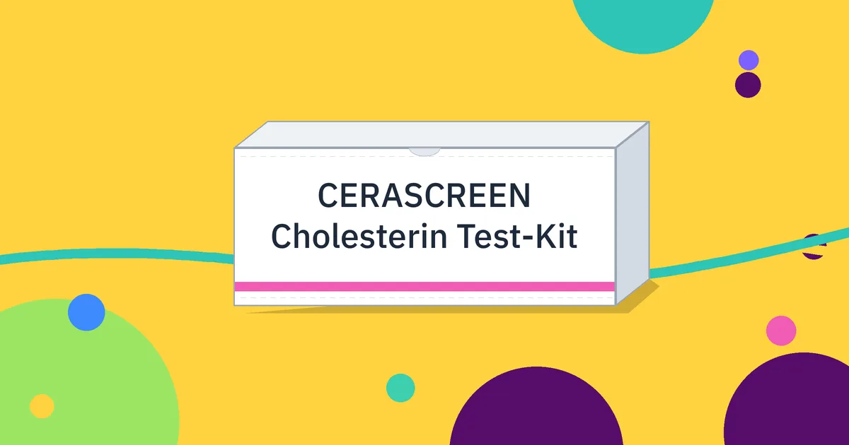 Symbolbild: Packung mit der Aufschrift CERASCREEN Cholesterin Test-Kit (PZN 11343683) – Verfügbarkeit und Bezug in Apotheken in Frankfurt am Main