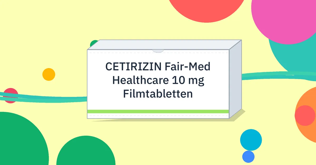 Symbolbild: Packung mit der Aufschrift CETIRIZIN Fair-Med Healthcare 10 mg Filmtabletten (PZN 10280667) – Verfügbarkeit und Bezug in Apotheken in Frankfurt am Main