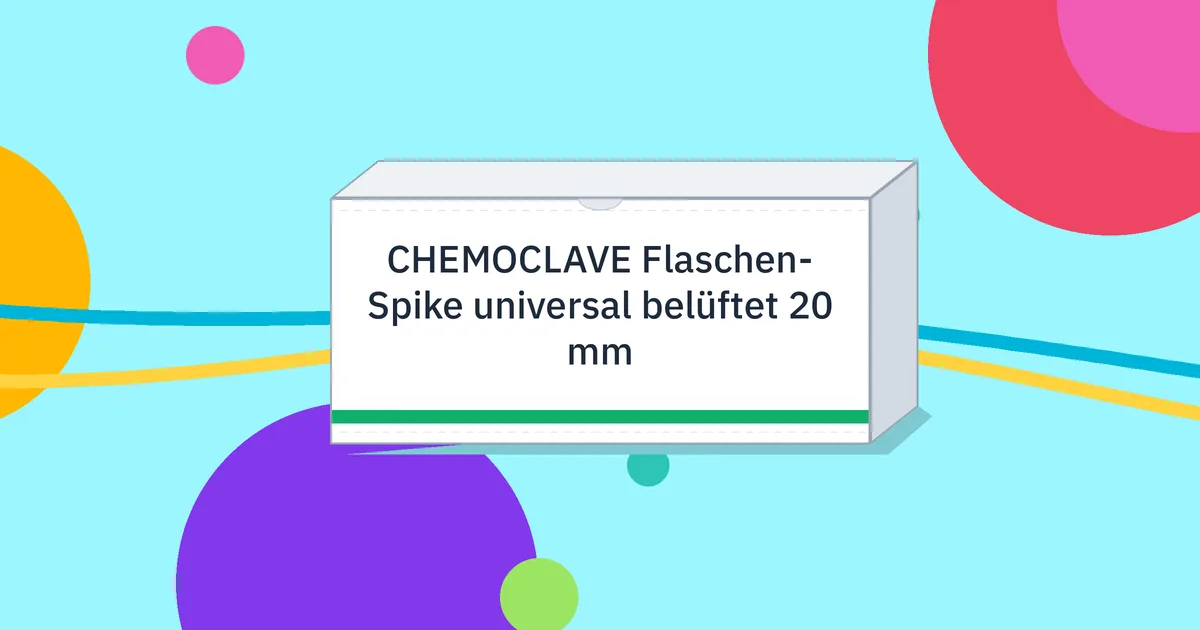 Symbolbild: Packung mit der Aufschrift CHEMOCLAVE Flaschen-Spike universal belüftet 20 mm (PZN 19443562) – Verfügbarkeit und Bezug in Apotheken in Frankfurt am Main