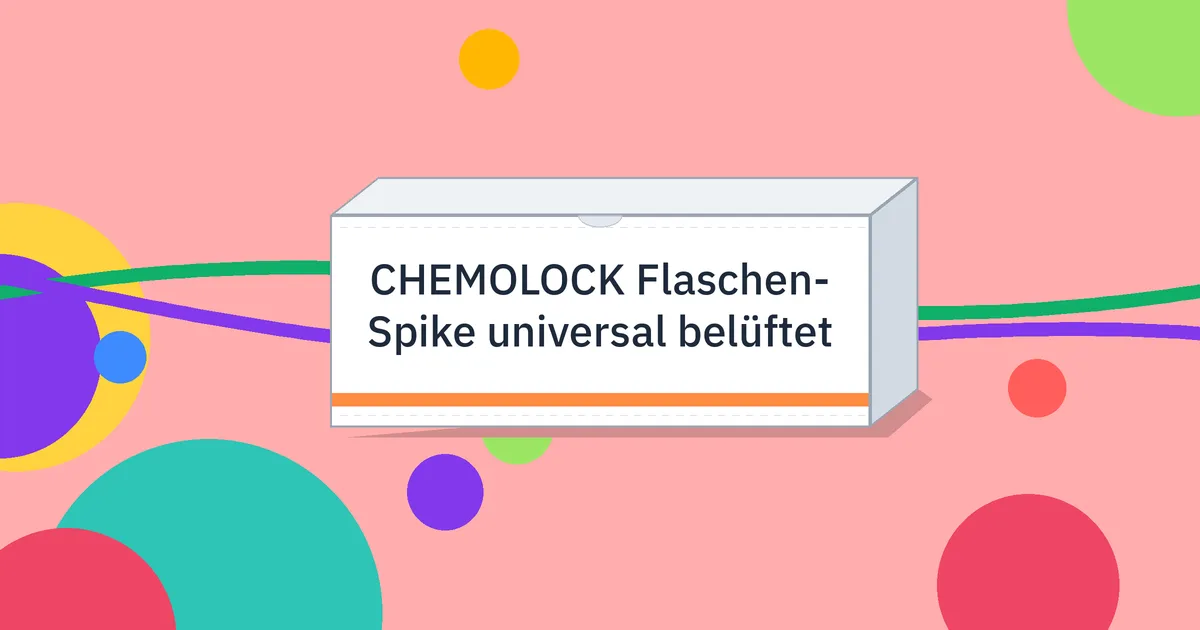 Symbolbild: Packung mit der Aufschrift CHEMOLOCK Flaschen-Spike universal belüftet (PZN 18499098) – Verfügbarkeit und Bezug in Apotheken in Frankfurt am Main