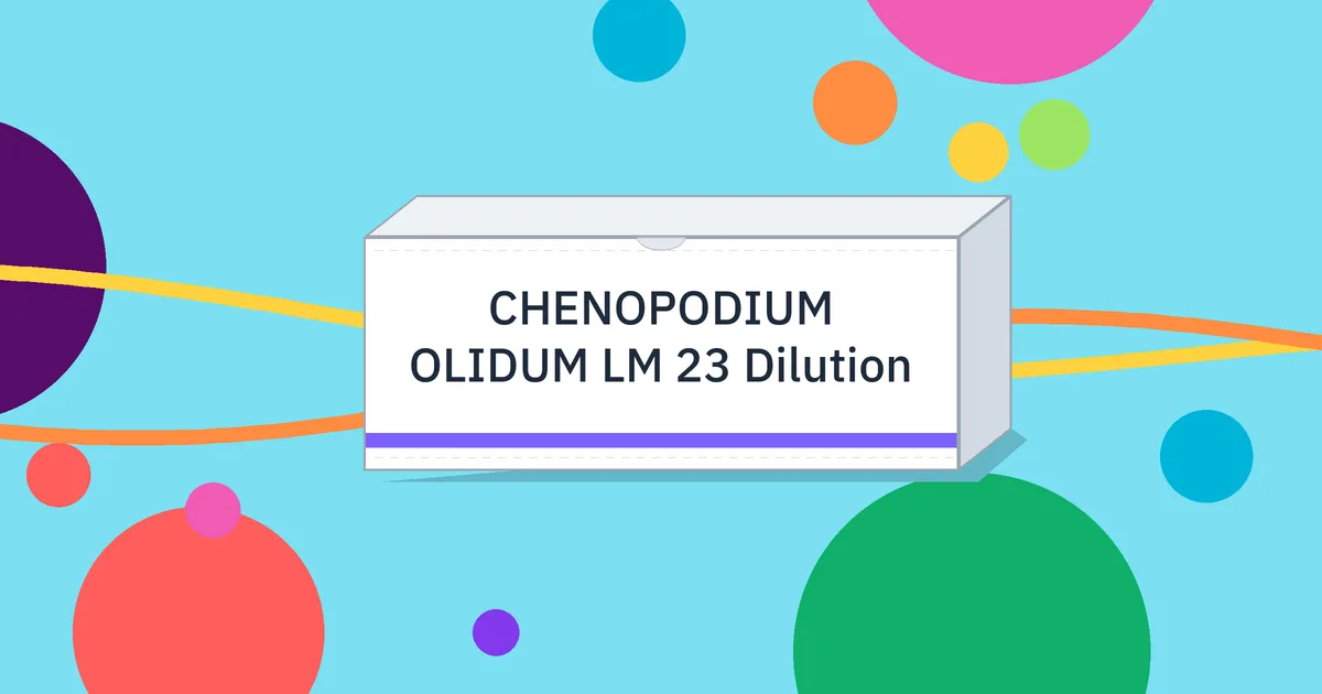 Symbolbild: Packung mit der Aufschrift CHENOPODIUM OLIDUM LM 23 Dilution (PZN 13441438) – Verfügbarkeit und Bezug in Apotheken in Frankfurt am Main