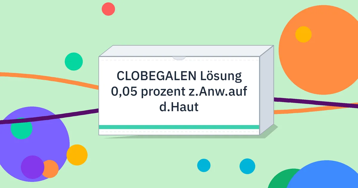 Symbolbild: Packung mit der Aufschrift CLOBEGALEN Lösung 0,05 prozent z.Anw.auf d.Haut (PZN 02662308) – Verfügbarkeit und Bezug in Apotheken in Frankfurt am Main