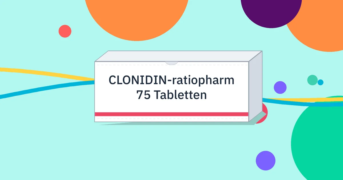Symbolbild: Packung mit der Aufschrift CLONIDIN-ratiopharm 75 Tabletten (PZN 09722692) – Verfügbarkeit und Bezug in Apotheken in Frankfurt am Main