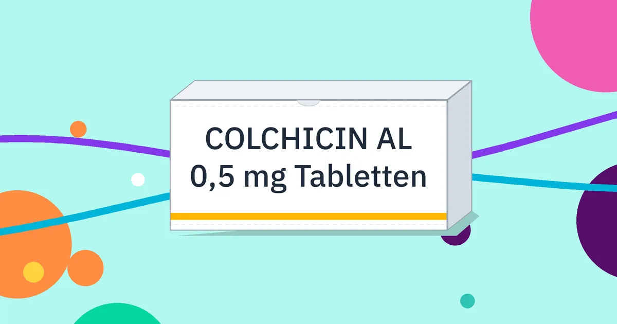 Symbolbild: Packung mit der Aufschrift COLCHICIN AL 0,5 mg Tabletten (PZN 18707929) – Verfügbarkeit und Bezug in Apotheken in Frankfurt am Main