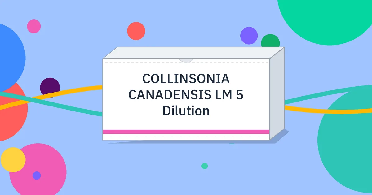 Symbolbild: Packung mit der Aufschrift COLLINSONIA CANADENSIS LM 5 Dilution (PZN 13447725) – Verfügbarkeit und Bezug in Apotheken in Frankfurt am Main