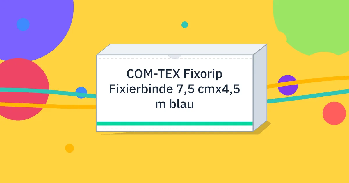 Symbolbild: Packung mit der Aufschrift COM-TEX Fixorip Fixierbinde 7,5 cmx4,5 m blau (PZN 19496104) – Verfügbarkeit und Bezug in Apotheken in Frankfurt am Main