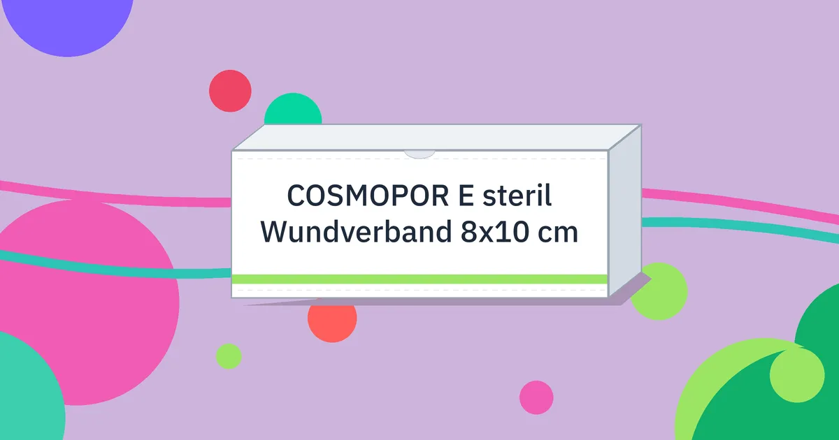 Symbolbild: Packung mit der Aufschrift COSMOPOR E steril Wundverband 8x10 cm (PZN 19143877) – Verfügbarkeit und Bezug in Apotheken in Frankfurt am Main