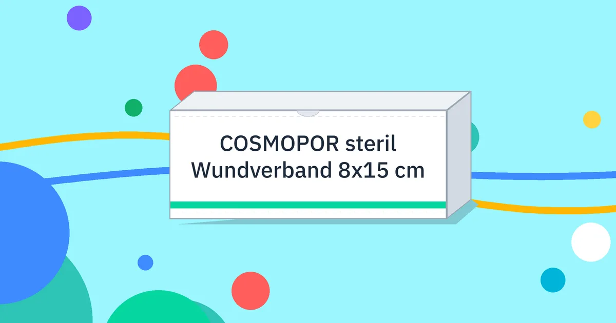 Symbolbild: Packung mit der Aufschrift COSMOPOR steril Wundverband 8x15 cm (PZN 18805187) – Verfügbarkeit und Bezug in Apotheken in Frankfurt am Main
