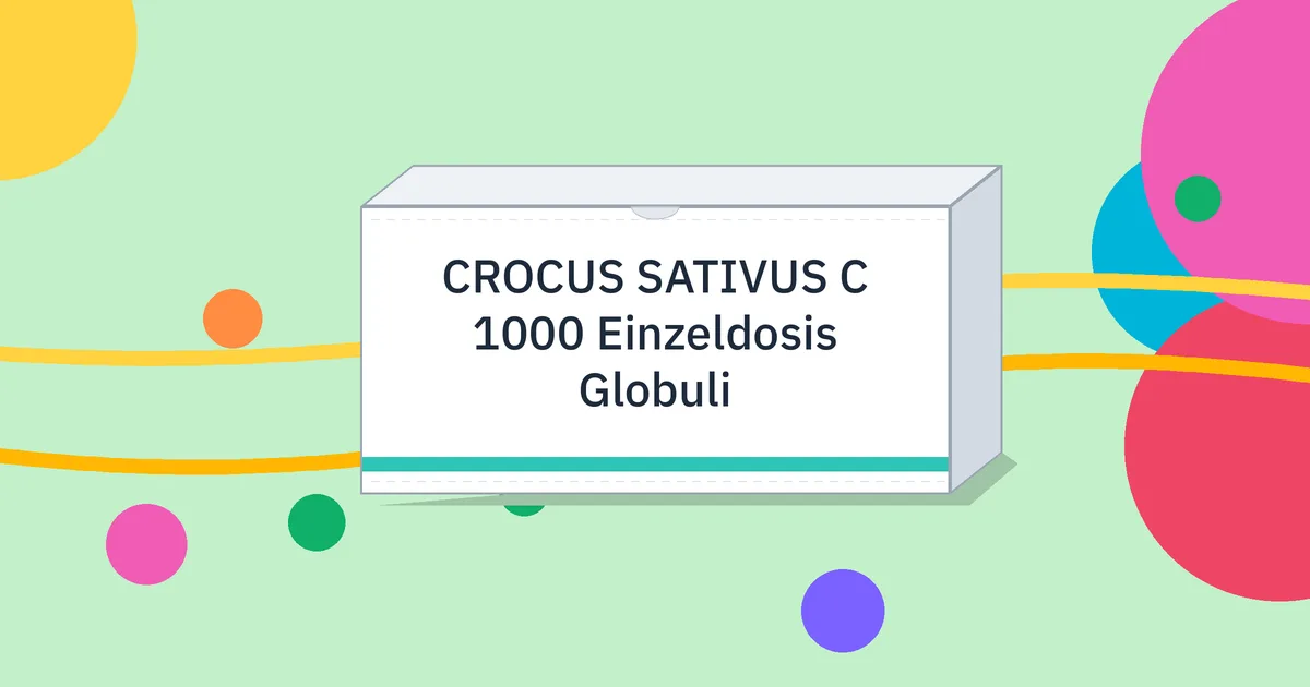 Symbolbild: Packung mit der Aufschrift CROCUS SATIVUS C 1000 Einzeldosis Globuli (PZN 02694136) – Verfügbarkeit und Bezug in Apotheken in Frankfurt am Main
