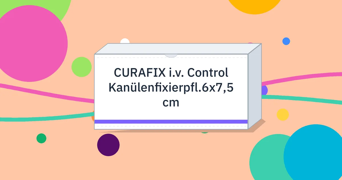 Symbolbild: Packung mit der Aufschrift CURAFIX i.v. Control Kanülenfixierpfl.6x7,5 cm (PZN 14212378) – Verfügbarkeit und Bezug in Apotheken in Frankfurt am Main