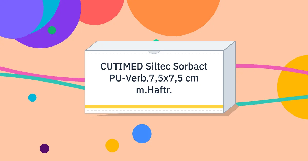 Symbolbild: Packung mit der Aufschrift CUTIMED Siltec Sorbact PU-Verb.7,5x7,5 cm m.Haftr. (PZN 18268565) – Verfügbarkeit und Bezug in Apotheken in Frankfurt am Main