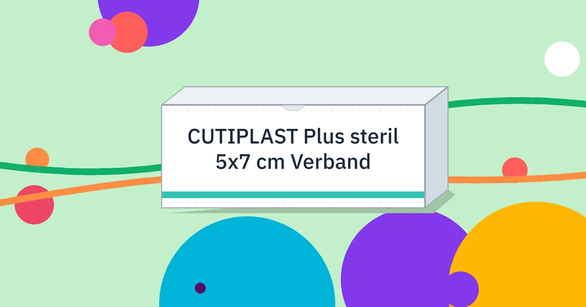 Symbolbild: Packung mit der Aufschrift CUTIPLAST Plus steril 5x7 cm Verband (PZN 20289238) – Verfügbarkeit und Bezug in Apotheken in Frankfurt am Main