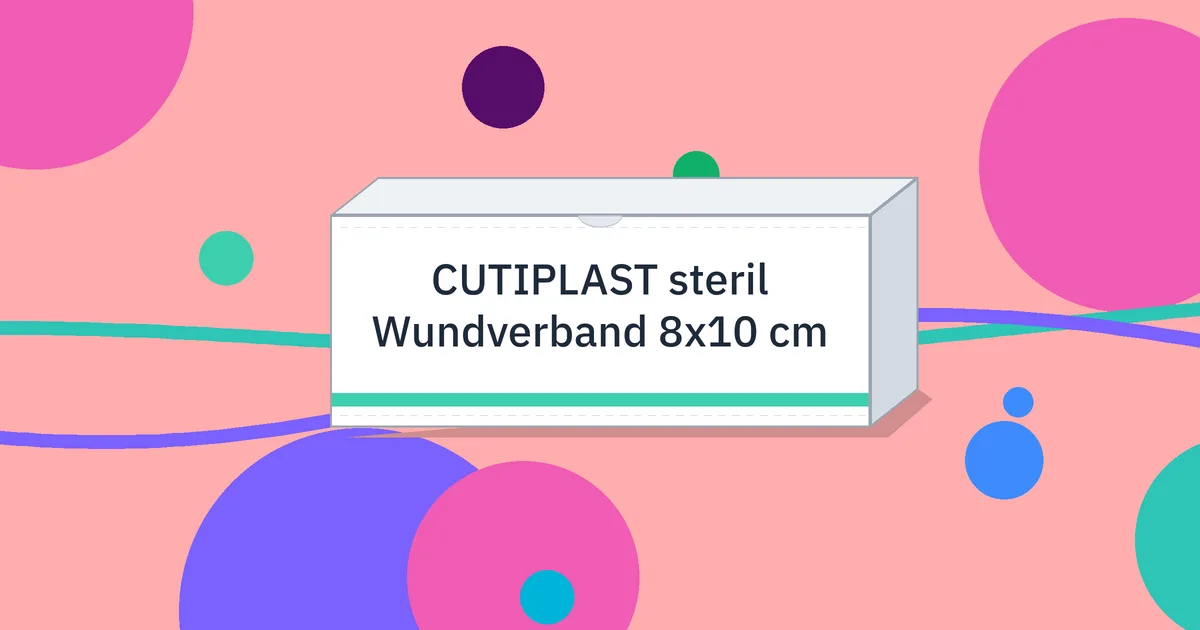 Symbolbild: Packung mit der Aufschrift CUTIPLAST steril Wundverband 8x10 cm (PZN 16911583) – Verfügbarkeit und Bezug in Apotheken in Frankfurt am Main