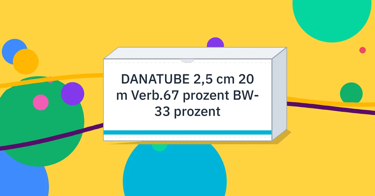 Symbolbild: Packung mit der Aufschrift DANATUBE 2,5 cm 20 m Verb.67 prozent BW-33 prozent (PZN 07637166) – Verfügbarkeit und Bezug in Apotheken in Frankfurt am Main