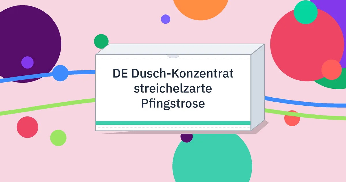 Symbolbild: Packung mit der Aufschrift DE Dusch-Konzentrat streichelzarte Pfingstrose (PZN 16944737) – Verfügbarkeit und Bezug in Apotheken in Frankfurt am Main