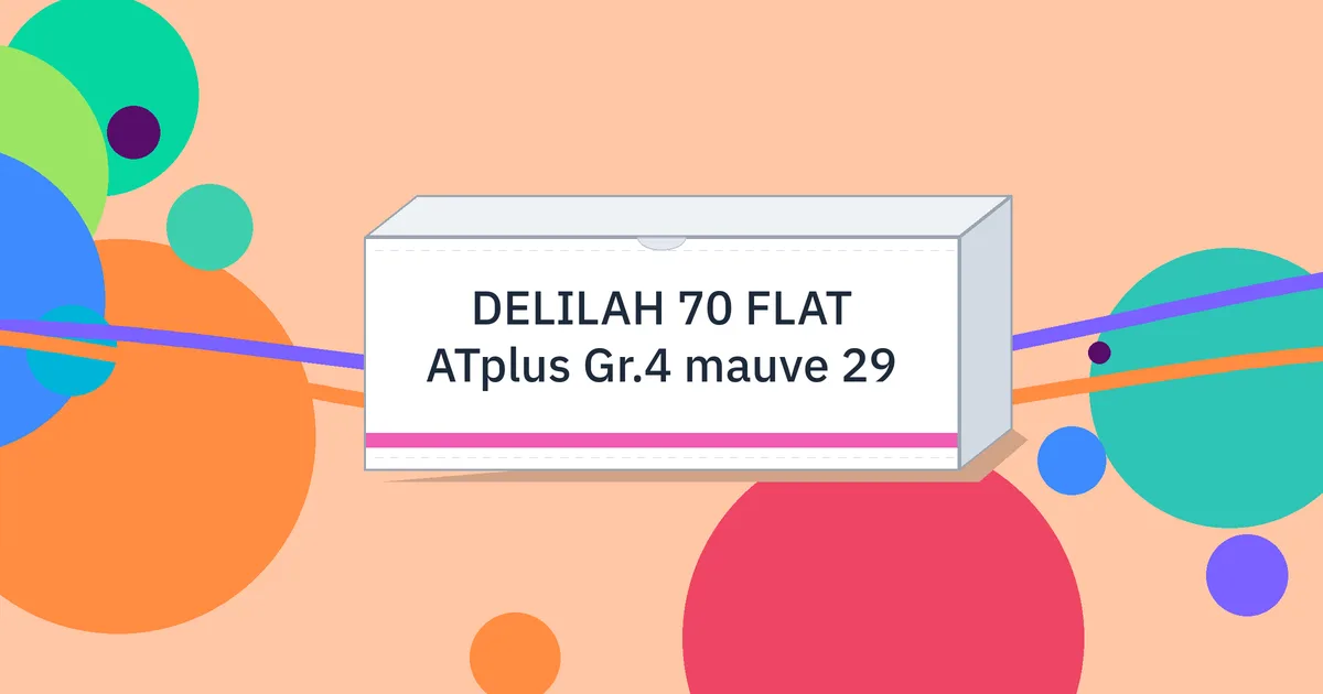 Symbolbild: Packung mit der Aufschrift DELILAH 70 FLAT ATplus Gr.4 mauve 29 (PZN 13848654) – Verfügbarkeit und Bezug in Apotheken in Frankfurt am Main