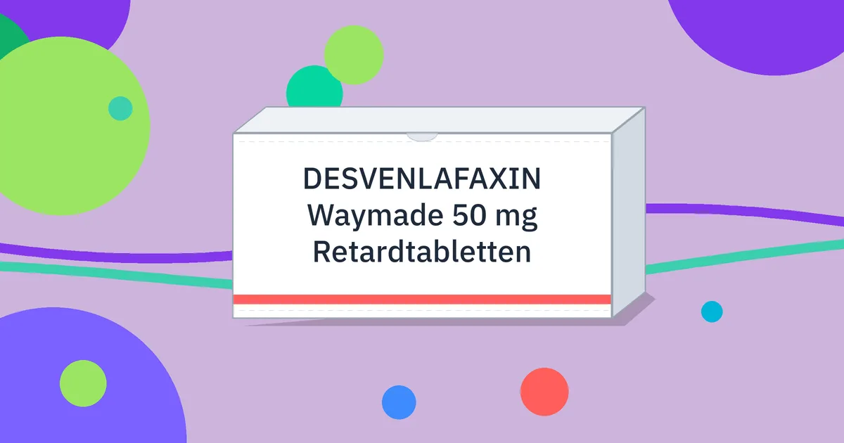 Symbolbild: Packung mit der Aufschrift DESVENLAFAXIN Waymade 50 mg Retardtabletten (PZN 20022251) – Verfügbarkeit und Bezug in Apotheken in Frankfurt am Main
