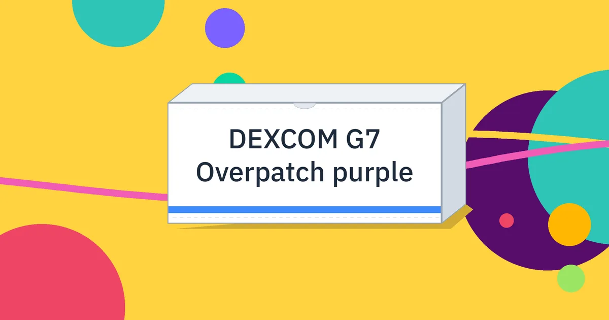 Symbolbild: Packung mit der Aufschrift DEXCOM G7 Overpatch purple (PZN 19866021) – Verfügbarkeit und Bezug in Apotheken in Frankfurt am Main