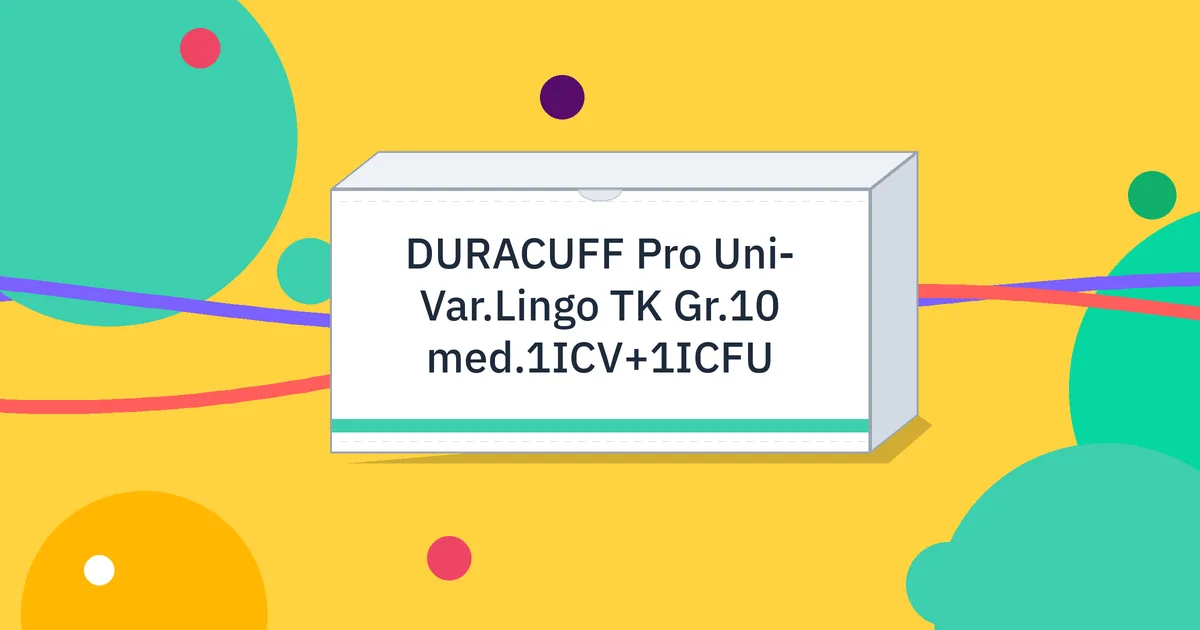 Symbolbild: Packung mit der Aufschrift DURACUFF Pro Uni-Var.Lingo TK Gr.10 med.1ICV+1ICFU (PZN 19245187) – Verfügbarkeit und Bezug in Apotheken in Frankfurt am Main