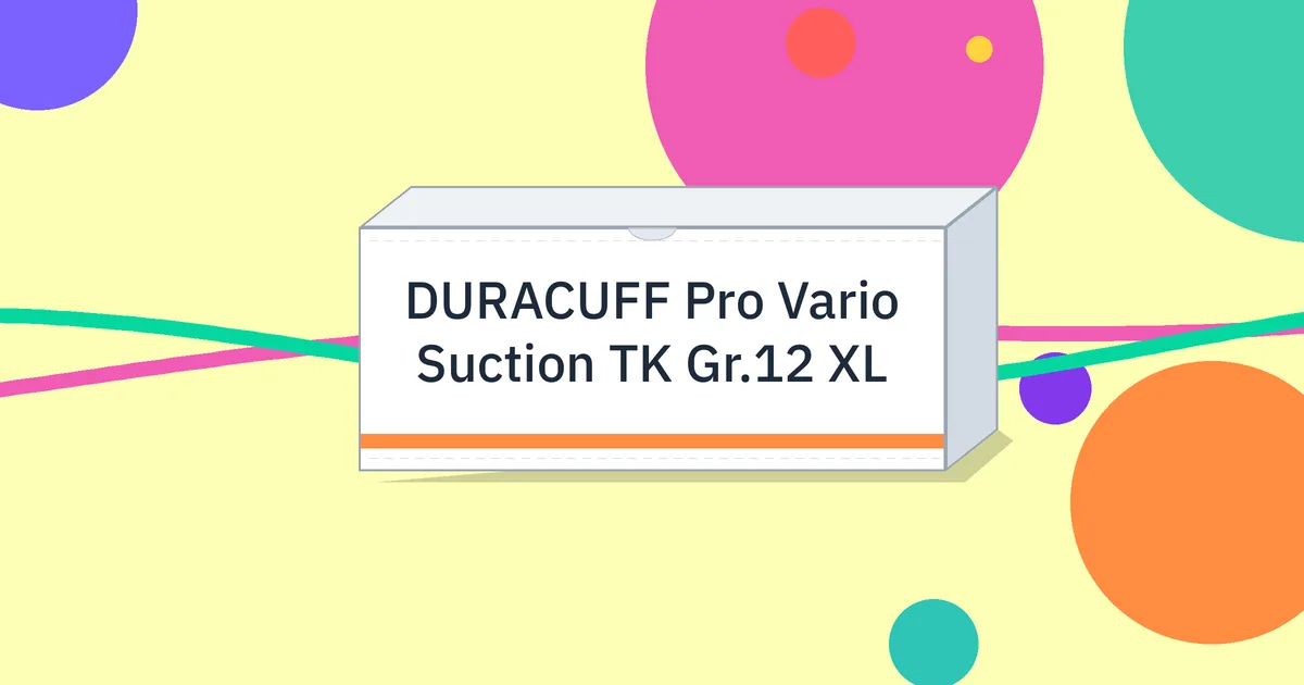 Symbolbild: Packung mit der Aufschrift DURACUFF Pro Vario Suction TK Gr.12 XL (PZN 19246028) – Verfügbarkeit und Bezug in Apotheken in Frankfurt am Main