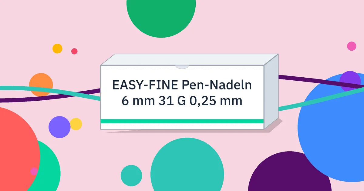 Symbolbild: Packung mit der Aufschrift EASY-FINE Pen-Nadeln 6 mm 31 G 0,25 mm (PZN 19427238) – Verfügbarkeit und Bezug in Apotheken in Frankfurt am Main