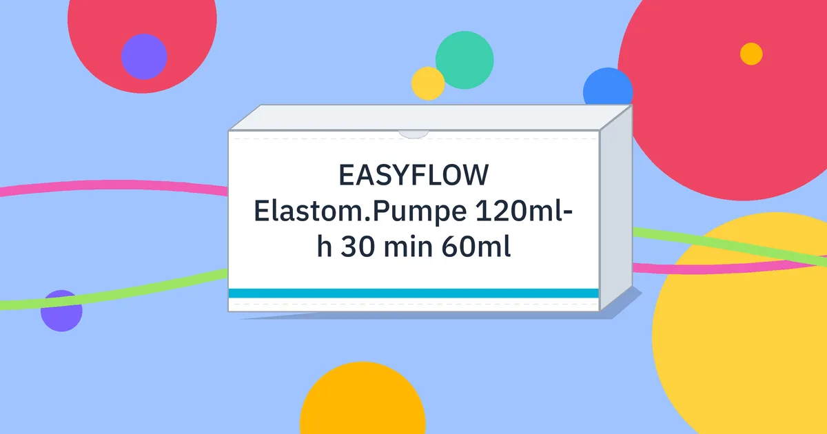Symbolbild: Packung mit der Aufschrift EASYFLOW Elastom.Pumpe 120ml-h 30 min 60ml (PZN 18095768) – Verfügbarkeit und Bezug in Apotheken in Frankfurt am Main