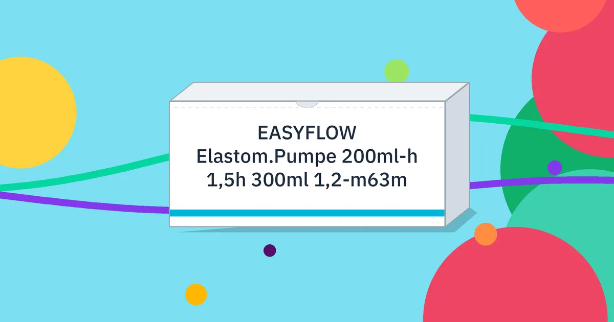 Symbolbild: Packung mit der Aufschrift EASYFLOW Elastom.Pumpe 200ml-h 1,5h 300ml 1,2-m63m (PZN 19789527) – Verfügbarkeit und Bezug in Apotheken in Frankfurt am Main