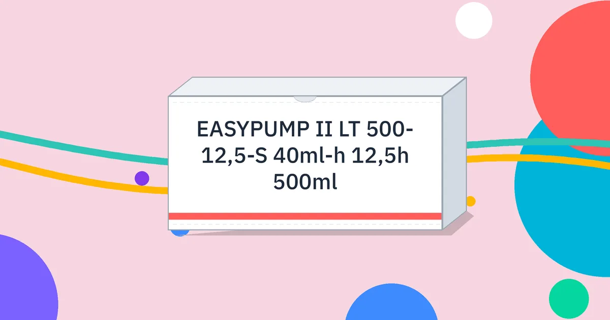 Symbolbild: Packung mit der Aufschrift EASYPUMP II LT 500-12,5-S 40ml-h 12,5h 500ml (PZN 20312055) – Verfügbarkeit und Bezug in Apotheken in Frankfurt am Main