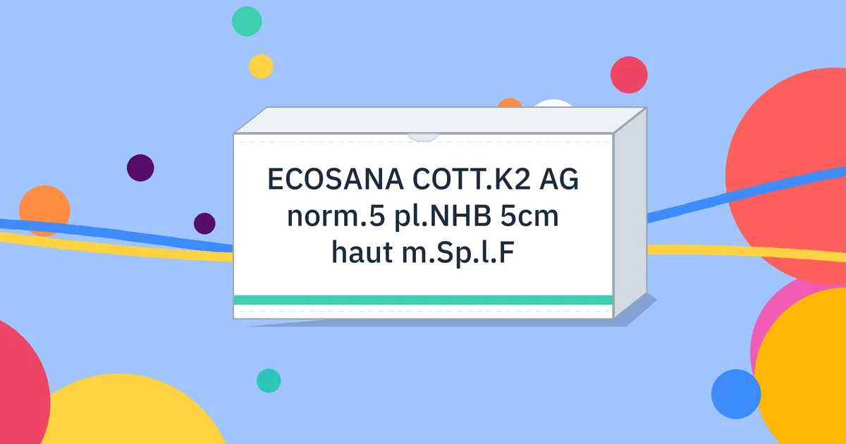 Symbolbild: Packung mit der Aufschrift ECOSANA COTT.K2 AG norm.5 pl.NHB 5cm haut m.Sp.l.F (PZN 16950531) – Verfügbarkeit und Bezug in Apotheken in Frankfurt am Main