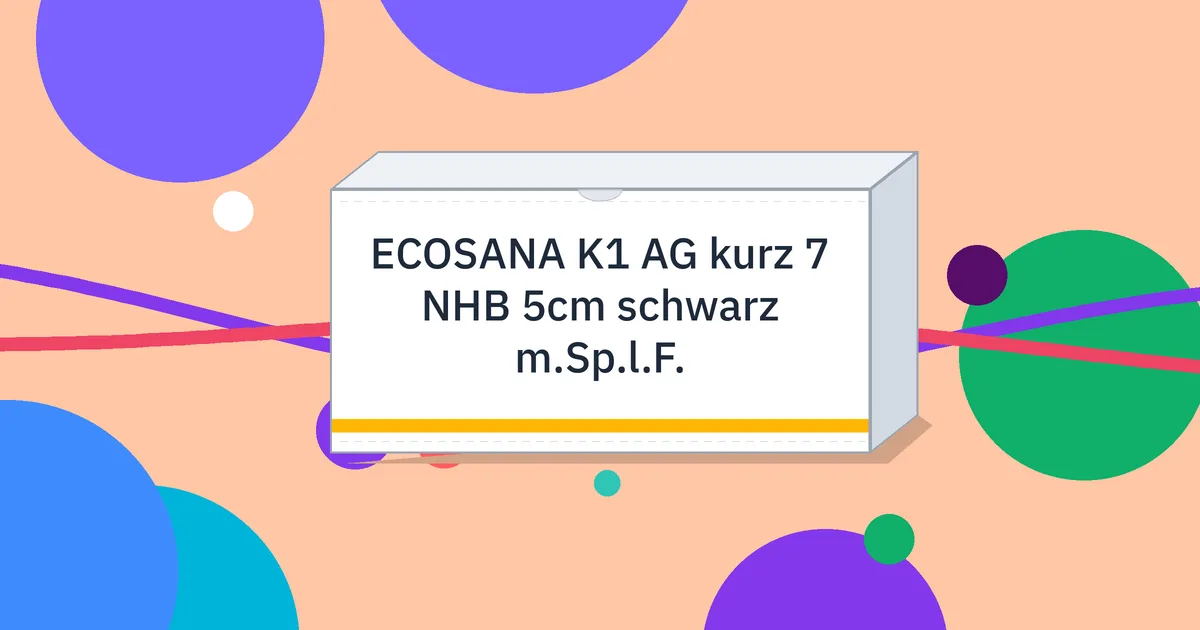 Symbolbild: Packung mit der Aufschrift ECOSANA K1 AG kurz 7 NHB 5cm schwarz m.Sp.l.F. (PZN 04730445) – Verfügbarkeit und Bezug in Apotheken in Frankfurt am Main