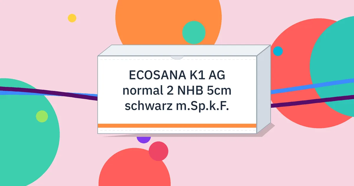 Symbolbild: Packung mit der Aufschrift ECOSANA K1 AG normal 2 NHB 5cm schwarz m.Sp.k.F. (PZN 04726389) – Verfügbarkeit und Bezug in Apotheken in Frankfurt am Main