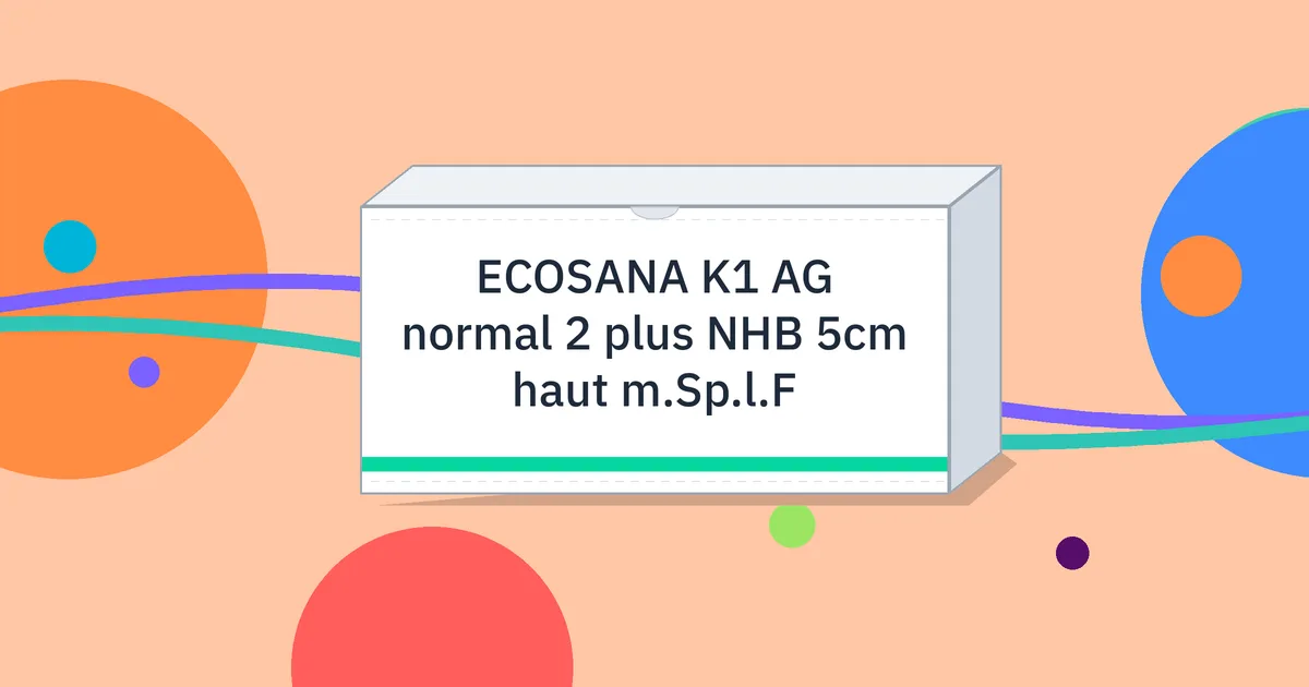 Symbolbild: Packung mit der Aufschrift ECOSANA K1 AG normal 2 plus NHB 5cm haut m.Sp.l.F (PZN 04727064) – Verfügbarkeit und Bezug in Apotheken in Frankfurt am Main