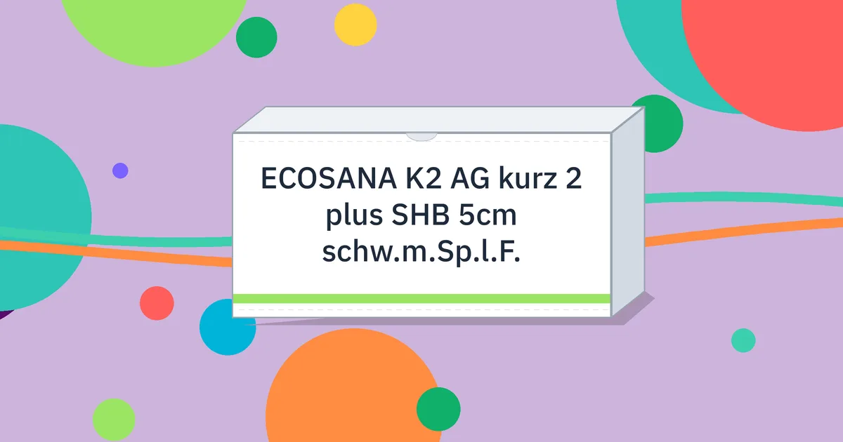 Symbolbild: Packung mit der Aufschrift ECOSANA K2 AG kurz 2 plus SHB 5cm schw.m.Sp.l.F. (PZN 10955622) – Verfügbarkeit und Bezug in Apotheken in Frankfurt am Main